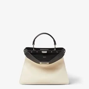 Fendi Peekaboo® Iseeu Small Parchment-colored Leather Bag With Ff Mirrors